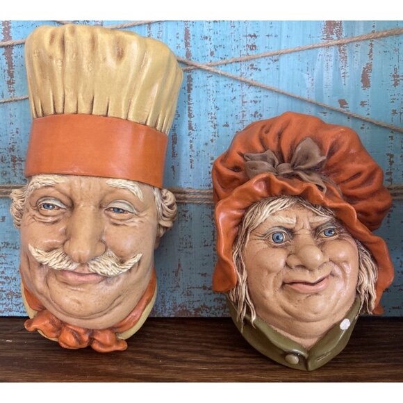 Wall Decor | Vtg Bossons Chef Sarah Gamp Woman Chalkware Set 3d Kitchen ...